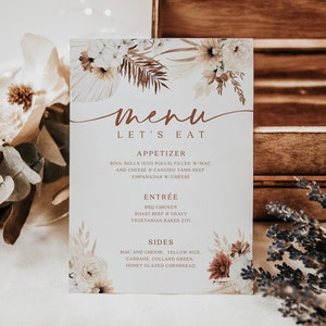 Menu Sign Template Wedding Table Menu Sign Pampas Boho - Etsy