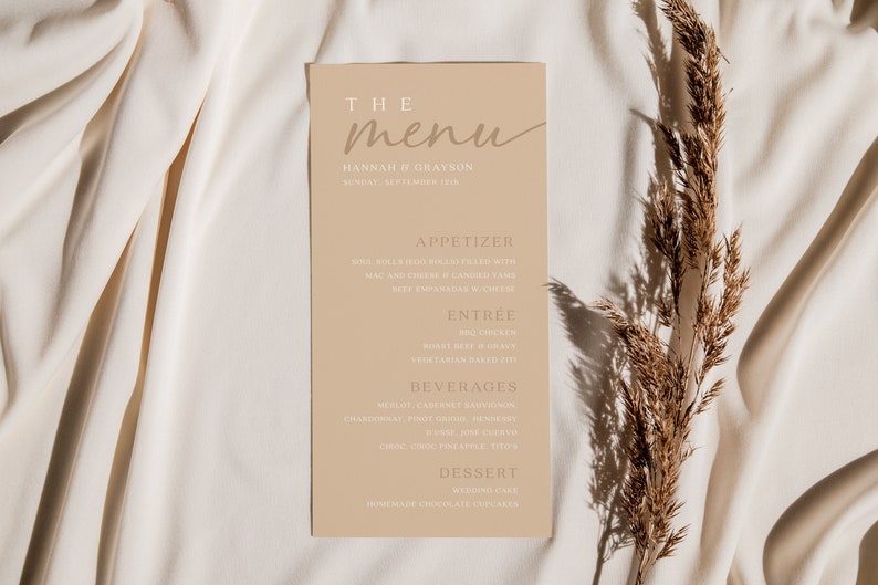 Beige Menu Cards Wedding Menu Template Creamy Menu Cards | Etsy