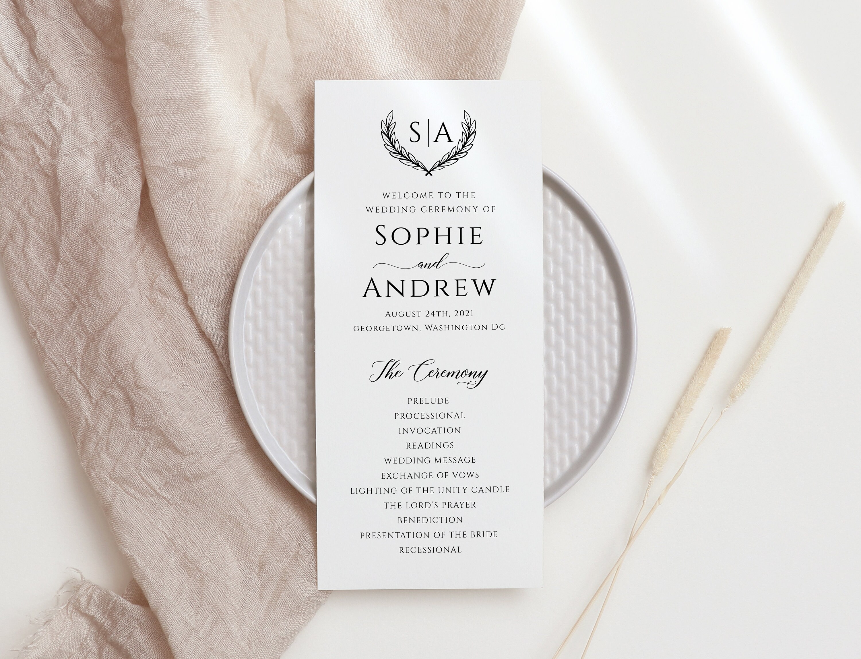 Wedding program template Formal and minimalist wedding | Etsy