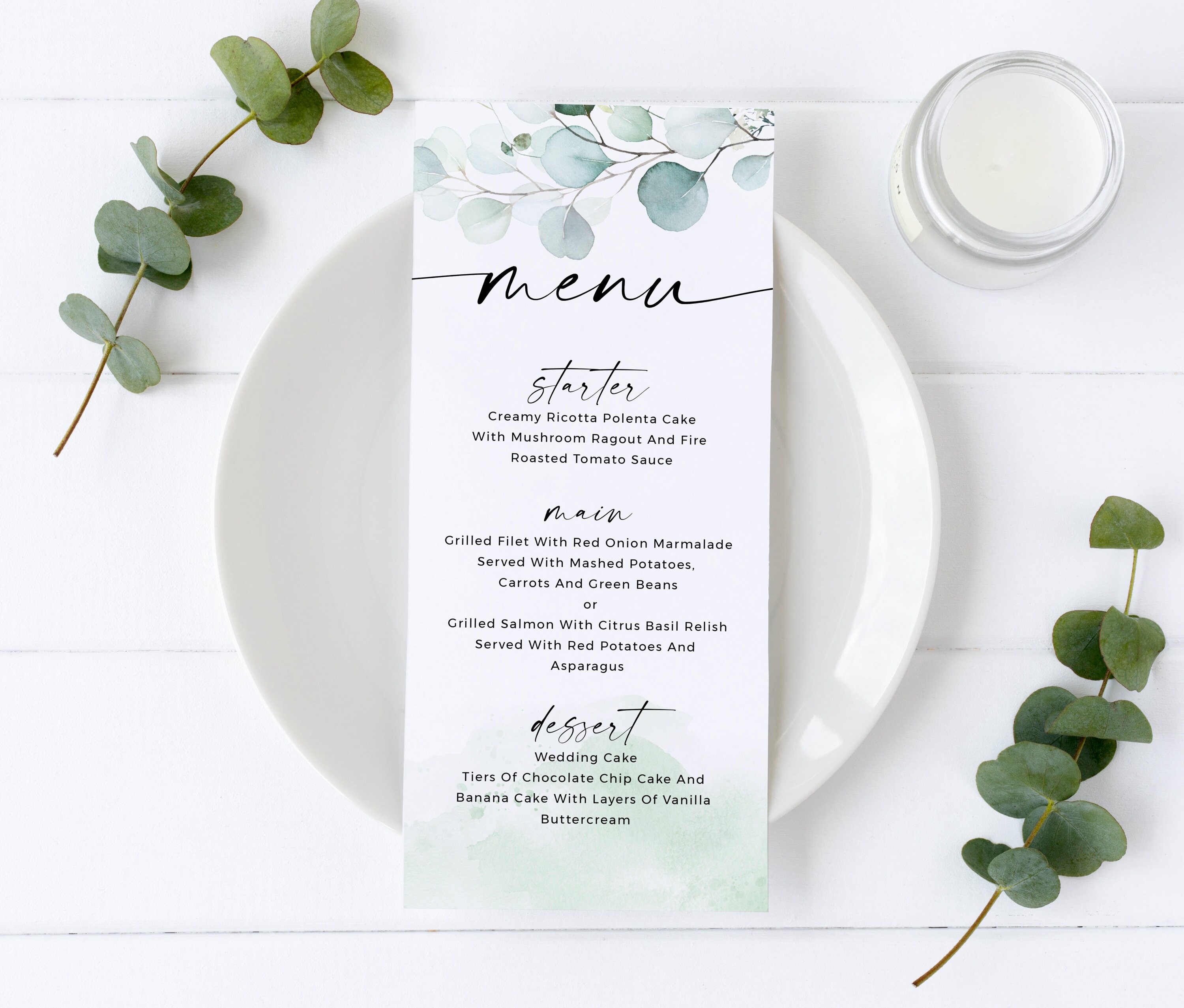 Menu Wedding Template Menu Template Eucalyptus Greenery Menu | Etsy