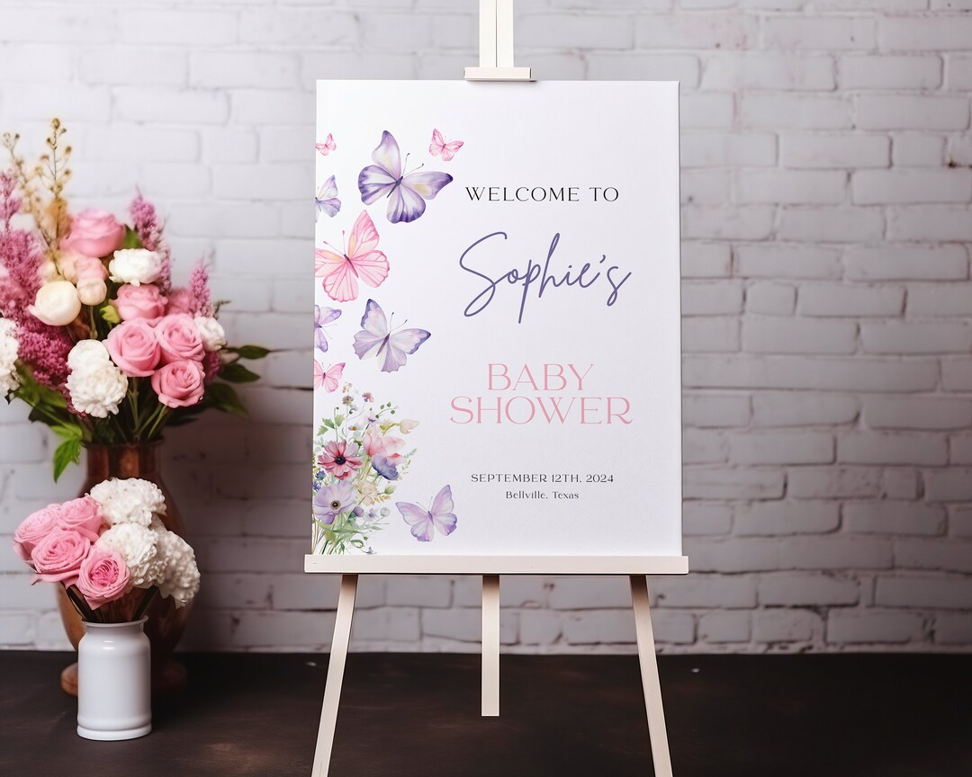 Butterfly Welcome Sign, Baby Shower Welcome Sign morpho - Etsy