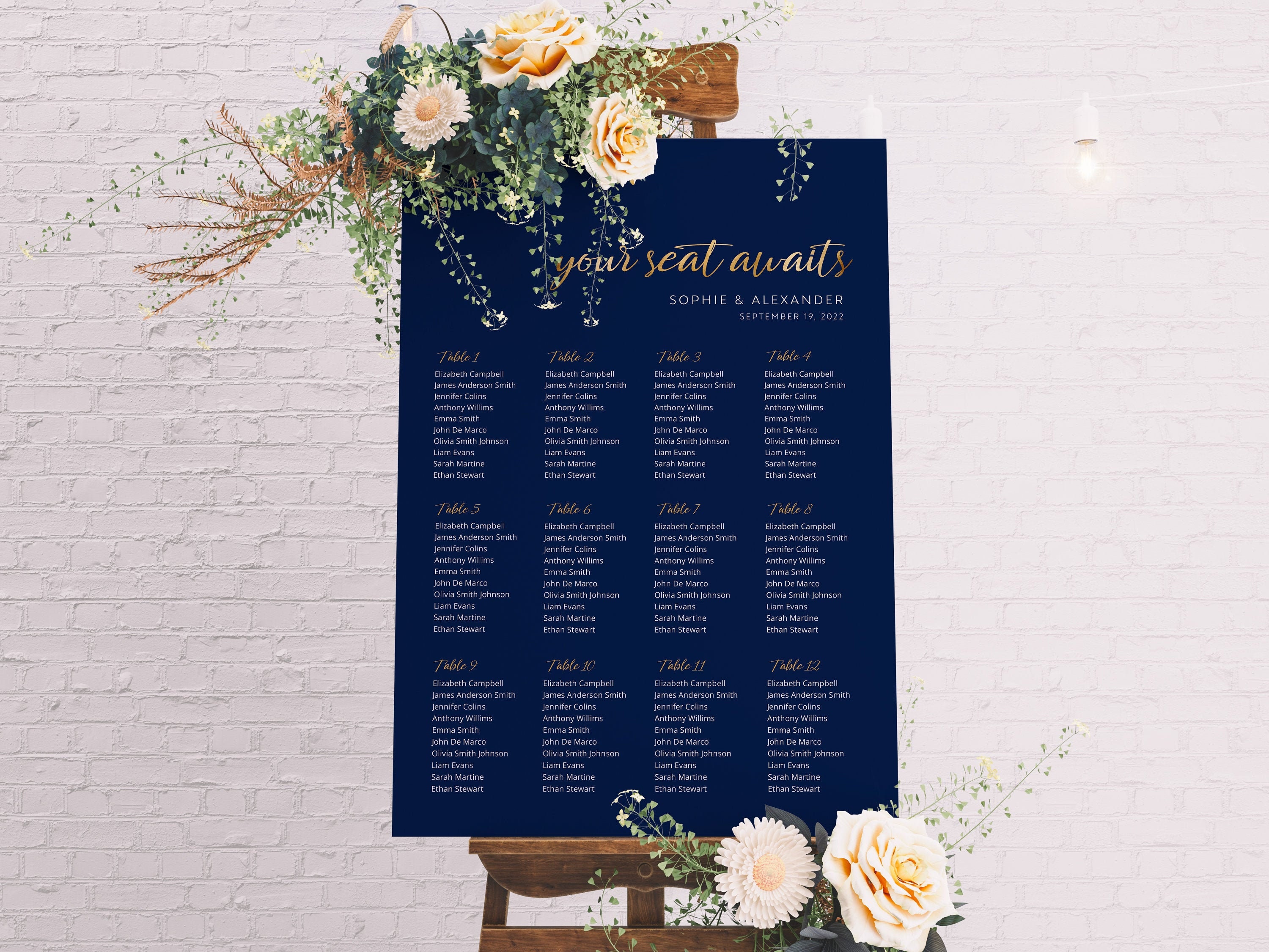 Navy and Gold Seating Chart Seating Chart Navy Instant - Etsy