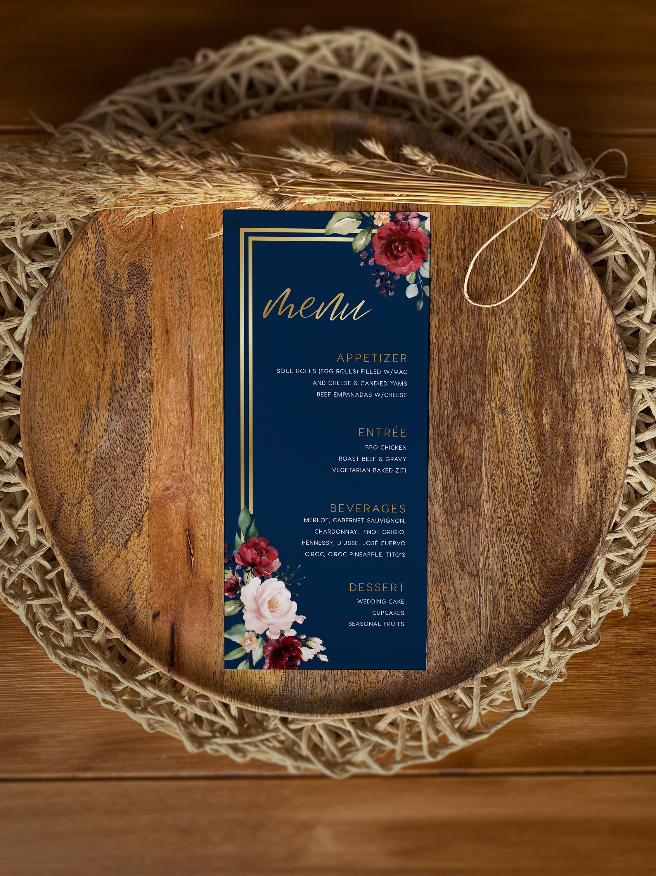 Navy Gold Menu Wedding Menu Template Boho Wedding Menu Navy - Etsy
