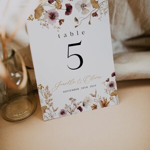 Wildflower Table Numbers, Wedding Table Numbers Template, Boho ...