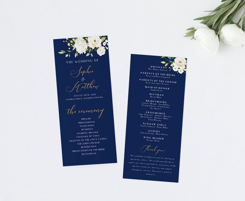 Wedding Program Template Navy Wedding Program Floral Wedding - Etsy