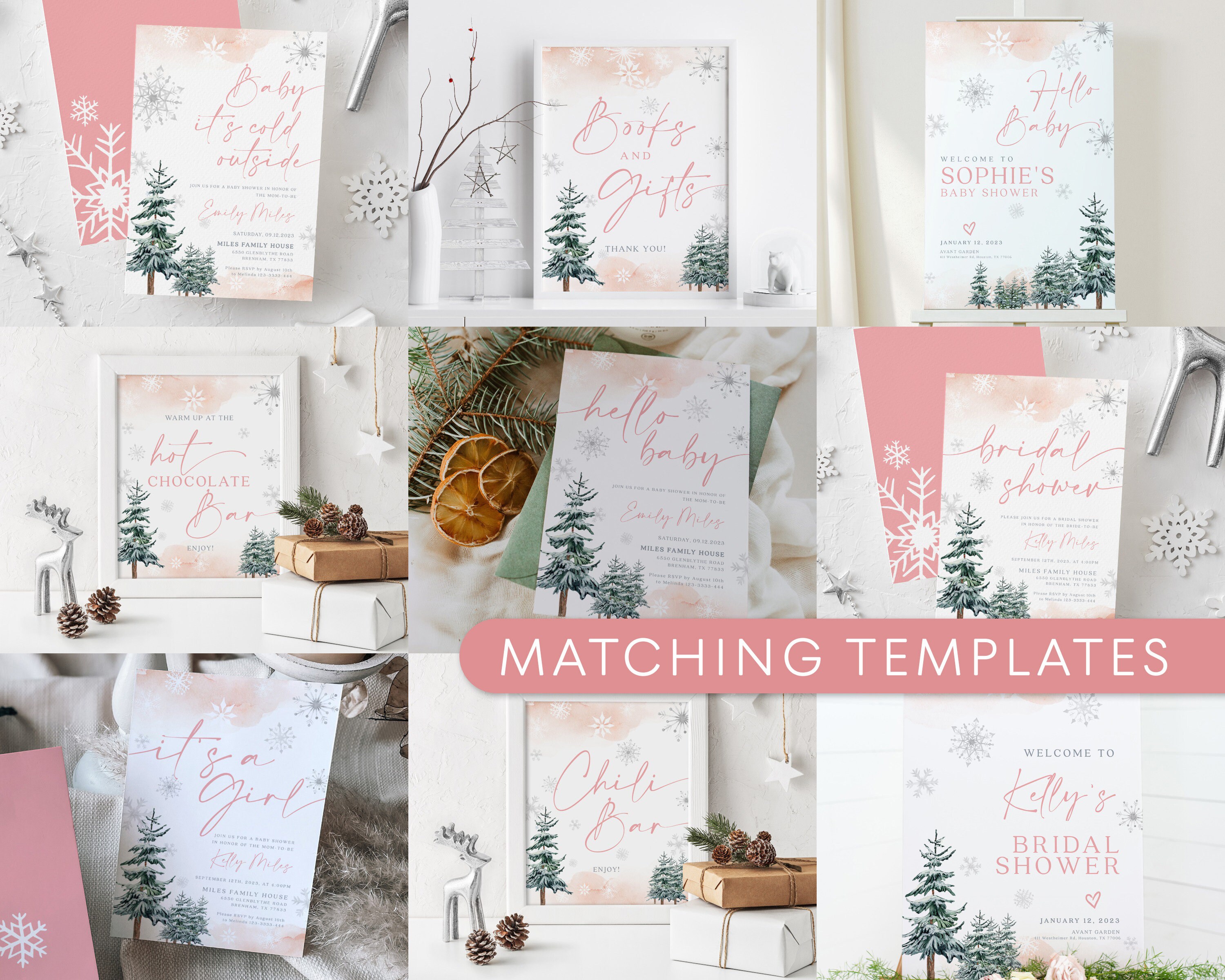 Pink Birthday Invitation Winter Birthday Invitation Template - Etsy