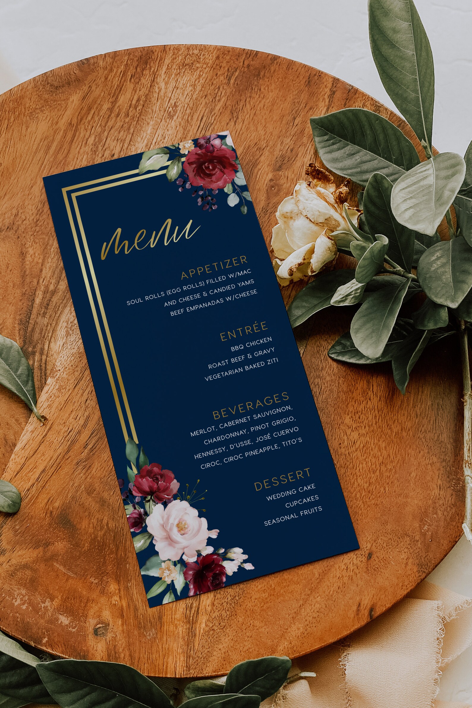 Navy Gold Menu Wedding Menu Template Boho Wedding Menu Navy - Etsy