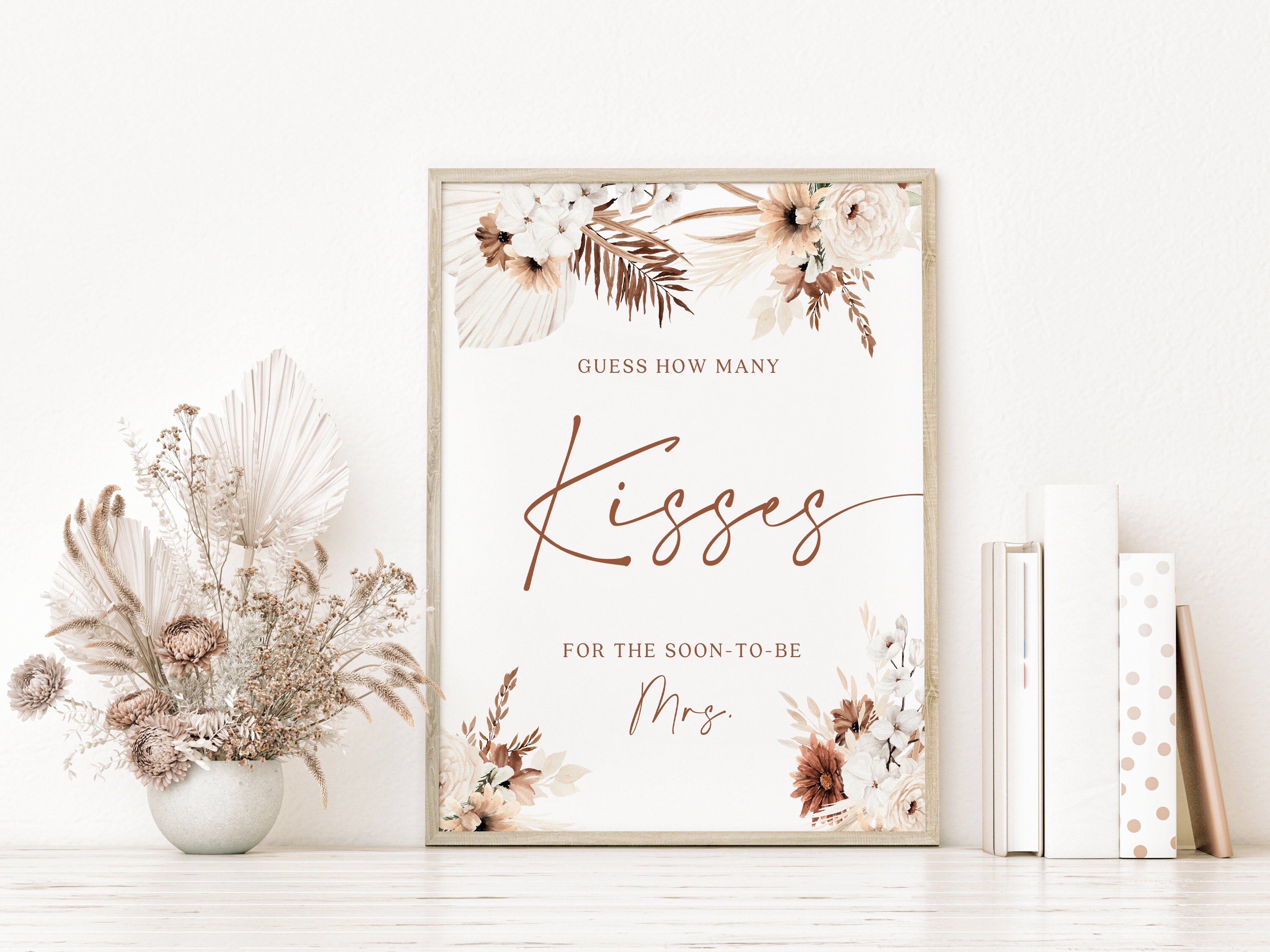 How Many Kisses Sign Bridal Shower Sign Boho Bridal Shower | Etsy