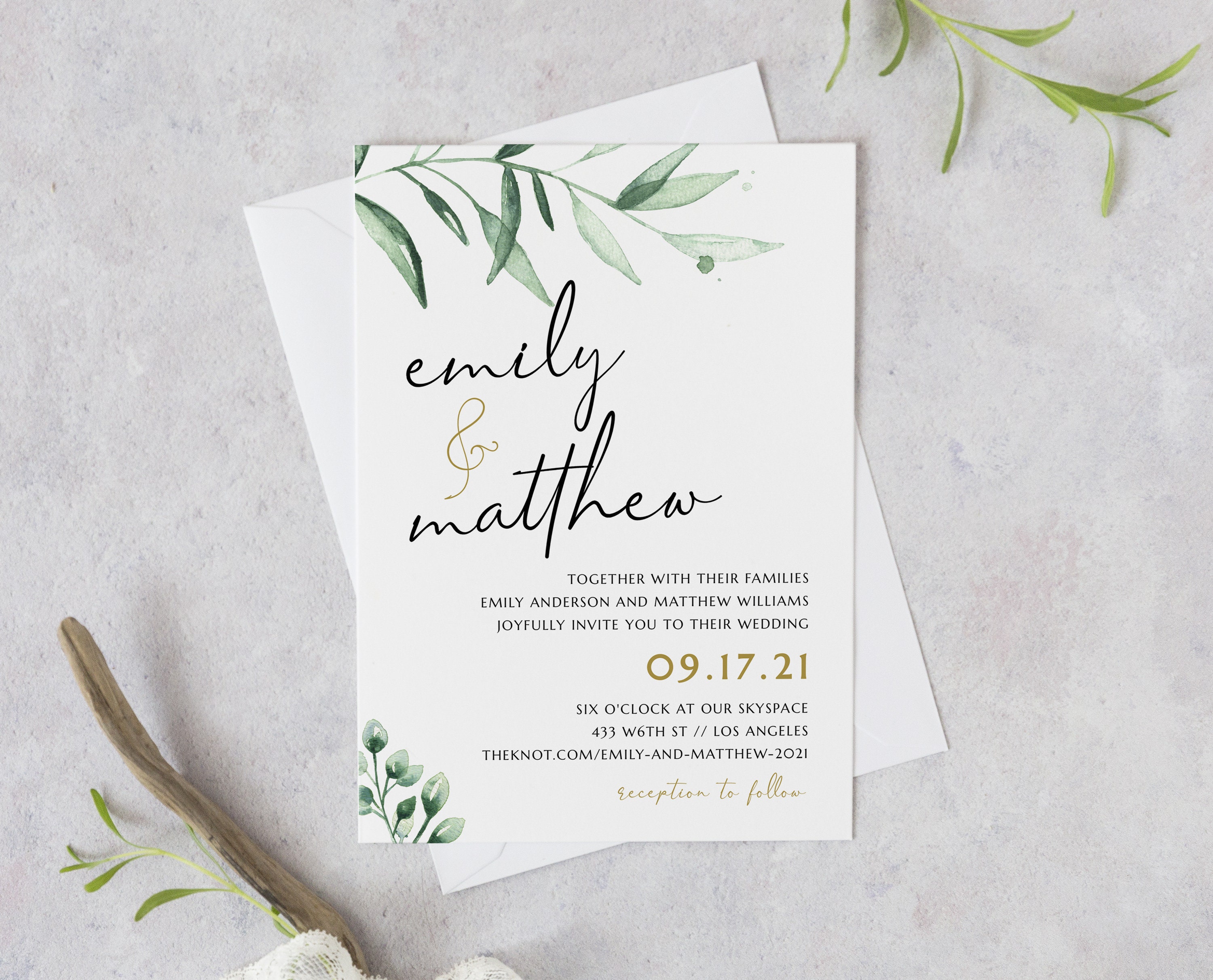 Greenery Invitation set Wedding invitation template with | Etsy
