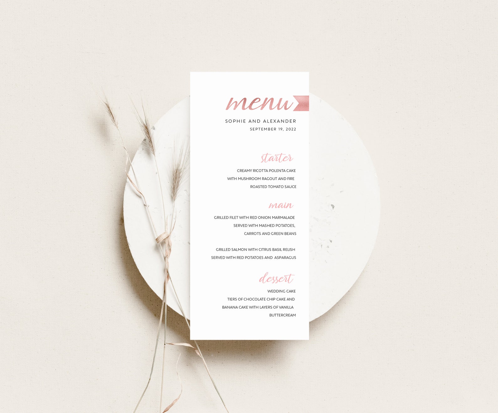 Rose Gold Menu Template Rose Gold Dinner Menu Instant - Etsy