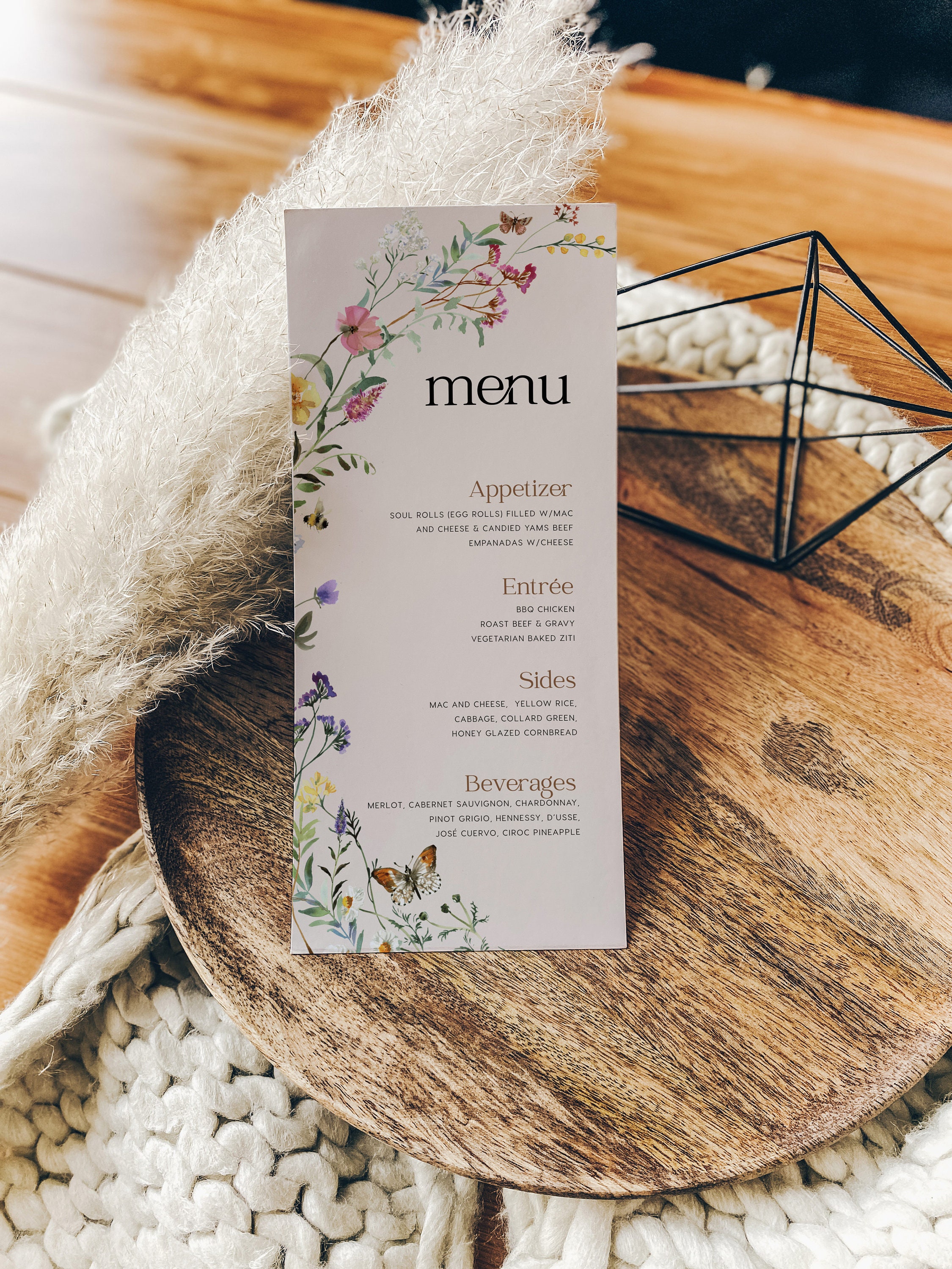 Menu Card Wedding Menu Cards Template Beige Wildflower Menu - Etsy ...