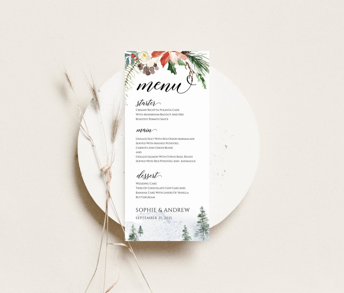 Winter Menu Template Wedding Menu Template Winter Wedding - Etsy