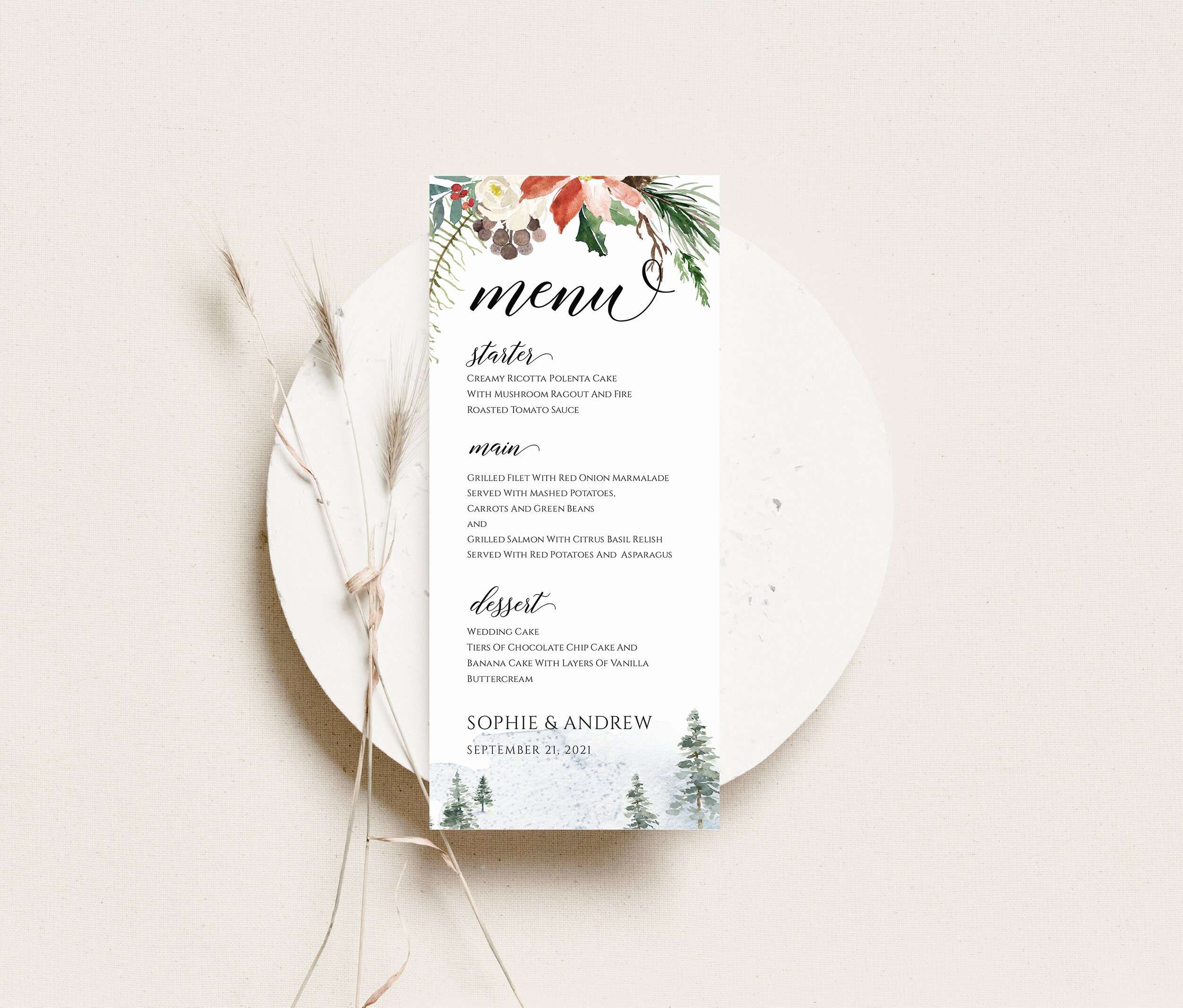 Winter Menu Template Wedding Menu Template Winter Wedding - Etsy