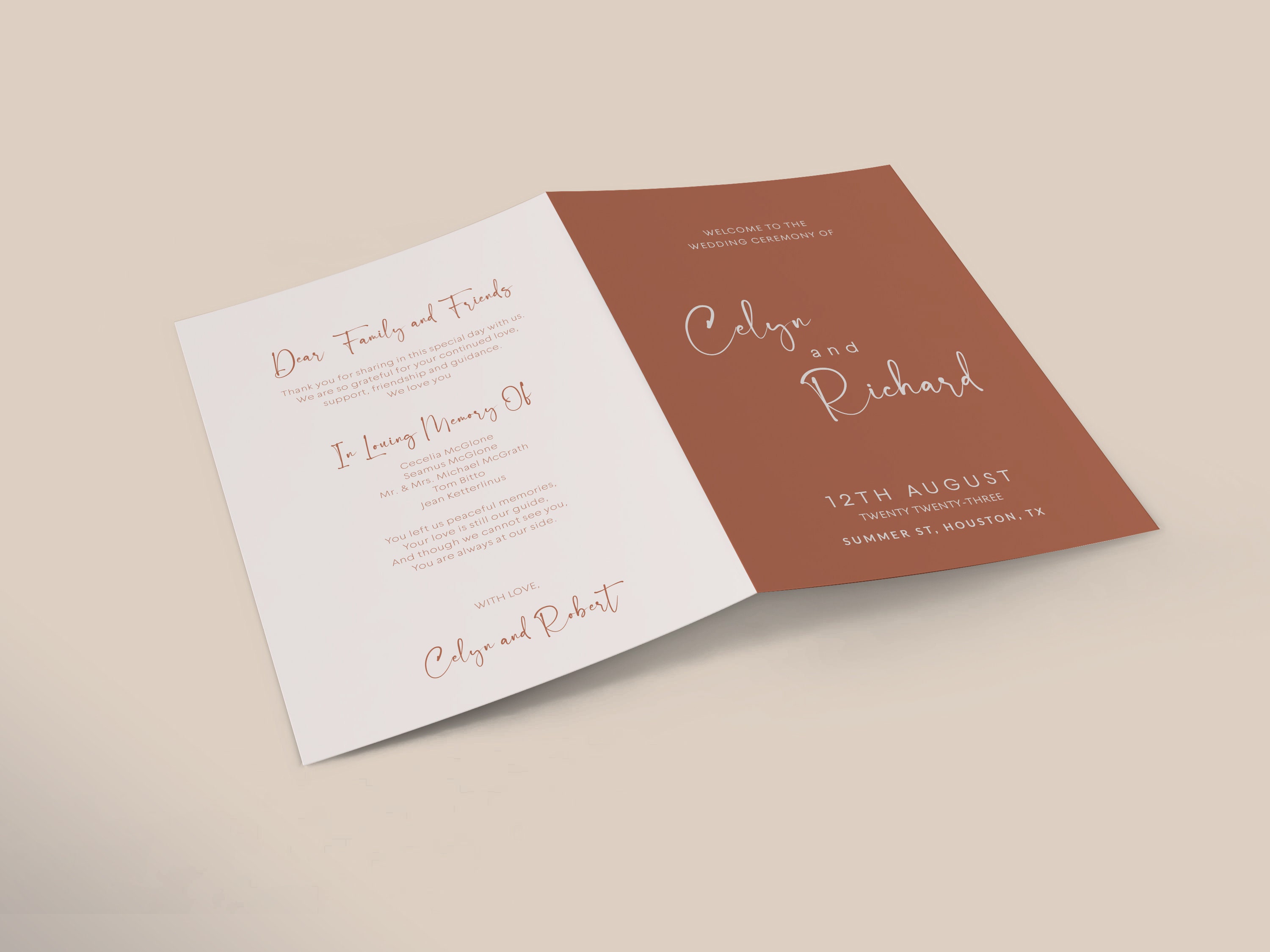 Wedding Program Bifold Wedding Program Booklet Terracotta - Etsy