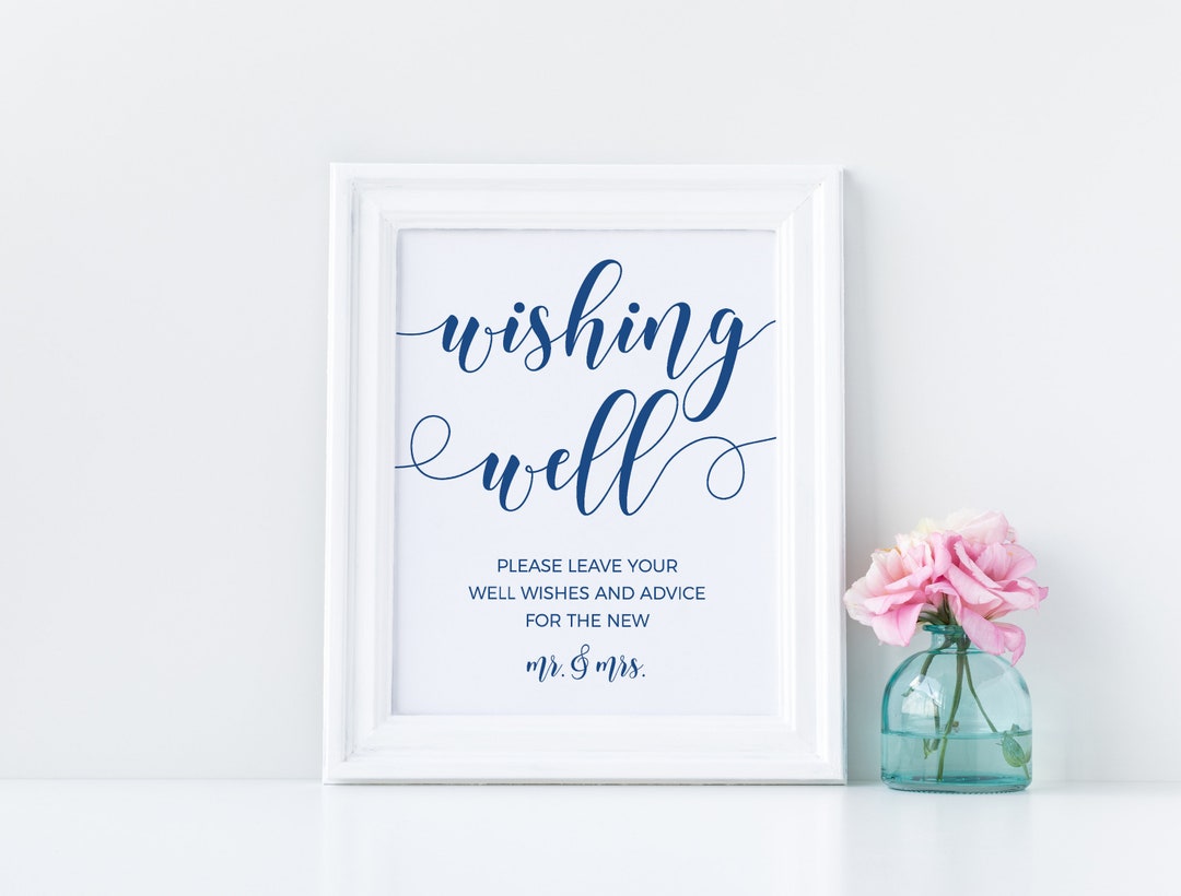 Wishing Well Sign, Wedding Signs, Well Wishes Cards, Blue Wedding Sign ...