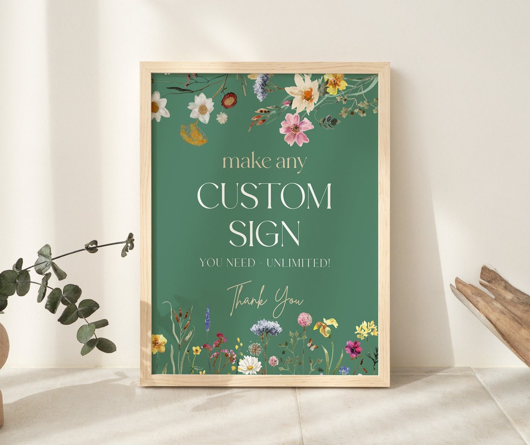 Custom Sign Template, Customizable Green Sign Template, Boho Floral ...