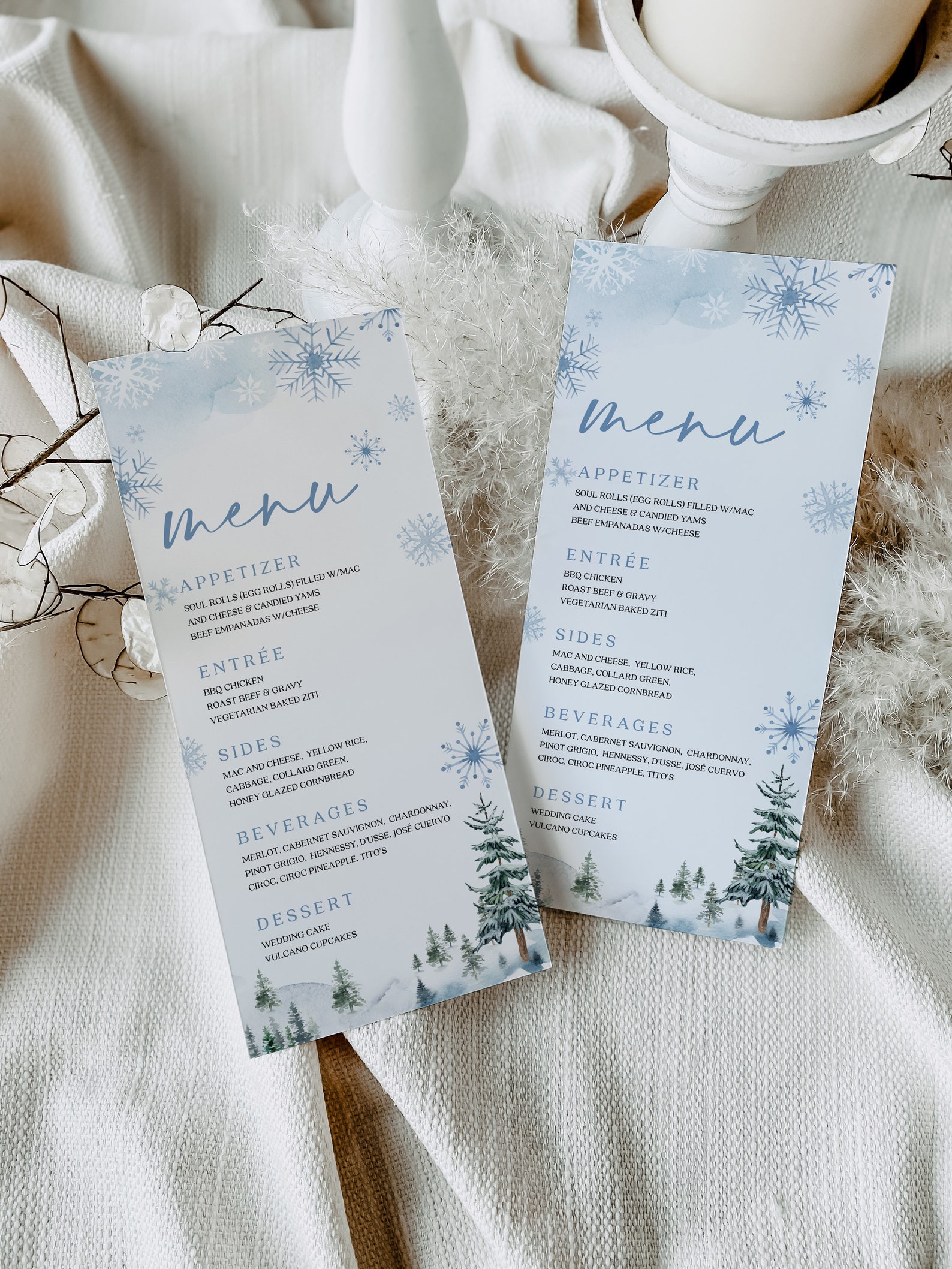 Winter Menu Template Winter Wonderland Menu Menu Cards - Etsy