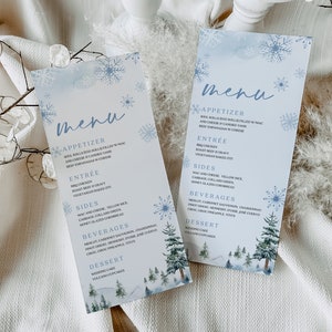 Winter Menu Template, Winter Wonderland Menu, Menu Cards Template ...