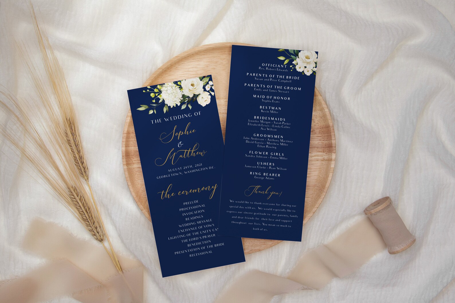 Wedding Program Template Navy Wedding Program Floral Wedding - Etsy