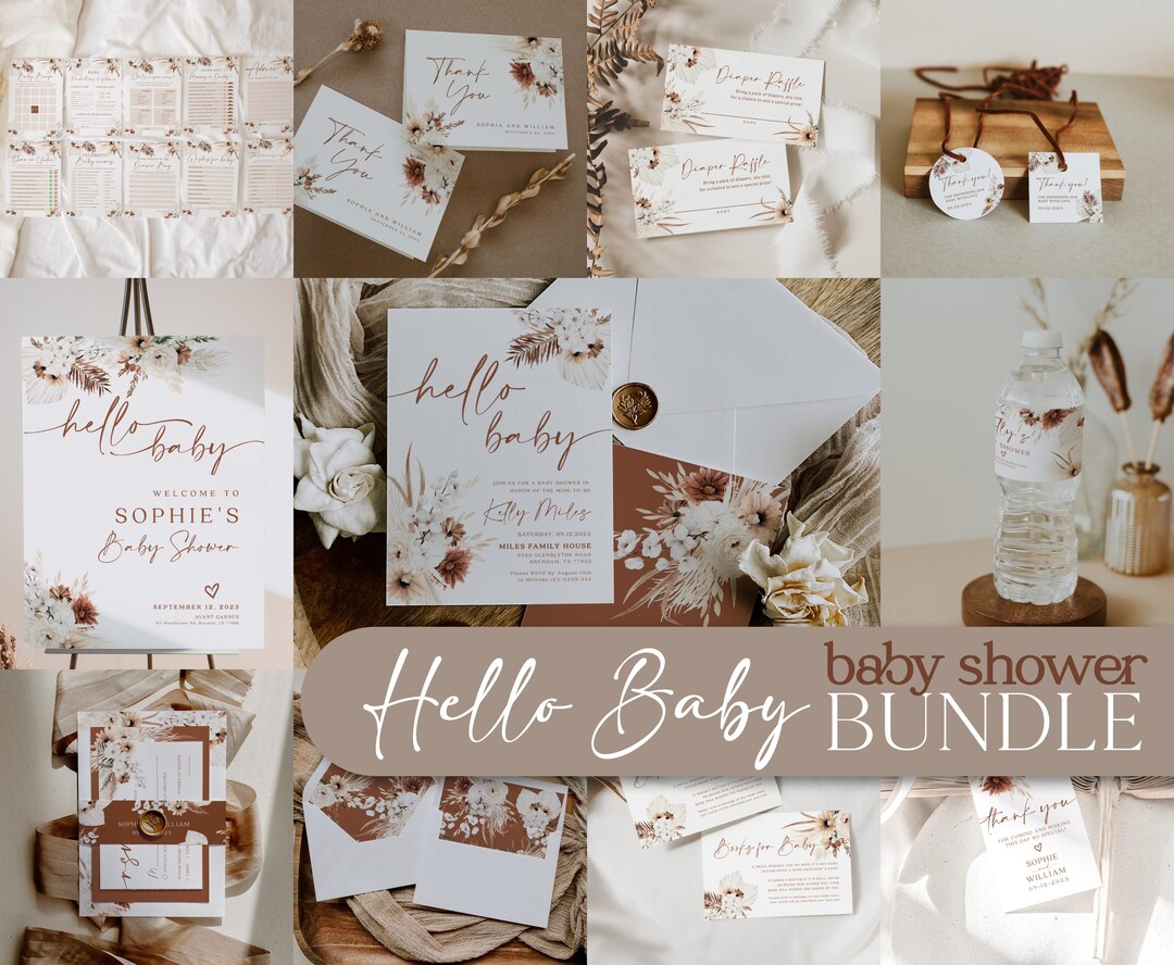Hello Baby Invitation Bundle, Hello Baby Welcome Sign, Large Baby Showe ...