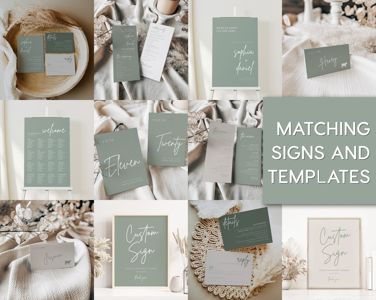 Sage Green Menu Wedding Menu Cards Menu Template Wedding | Etsy