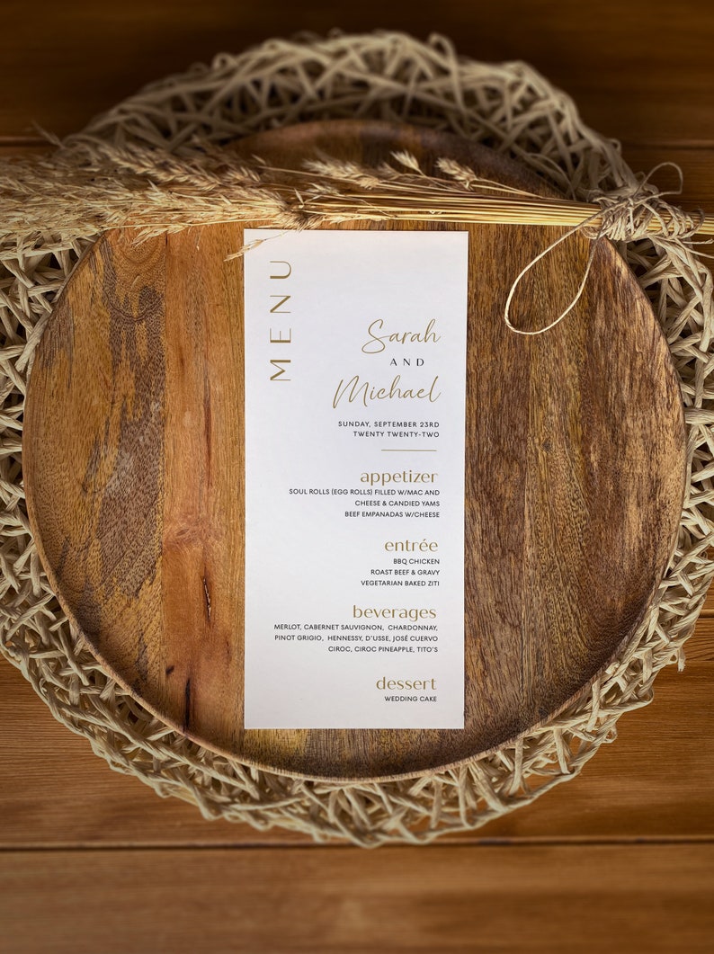 Gold Menu Template Gold Wedding Menu Rust Gold Wedding Menu - Etsy