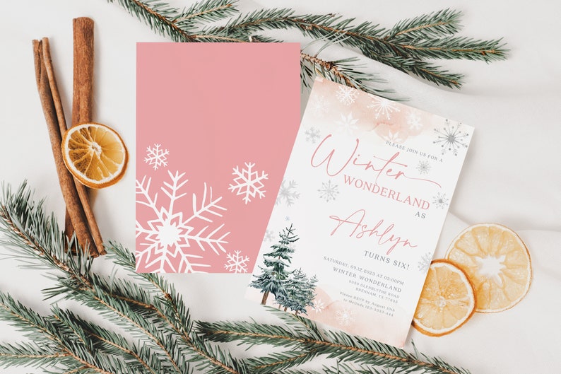 Pink Birthday Invitation Winter Birthday Invitation Template - Etsy