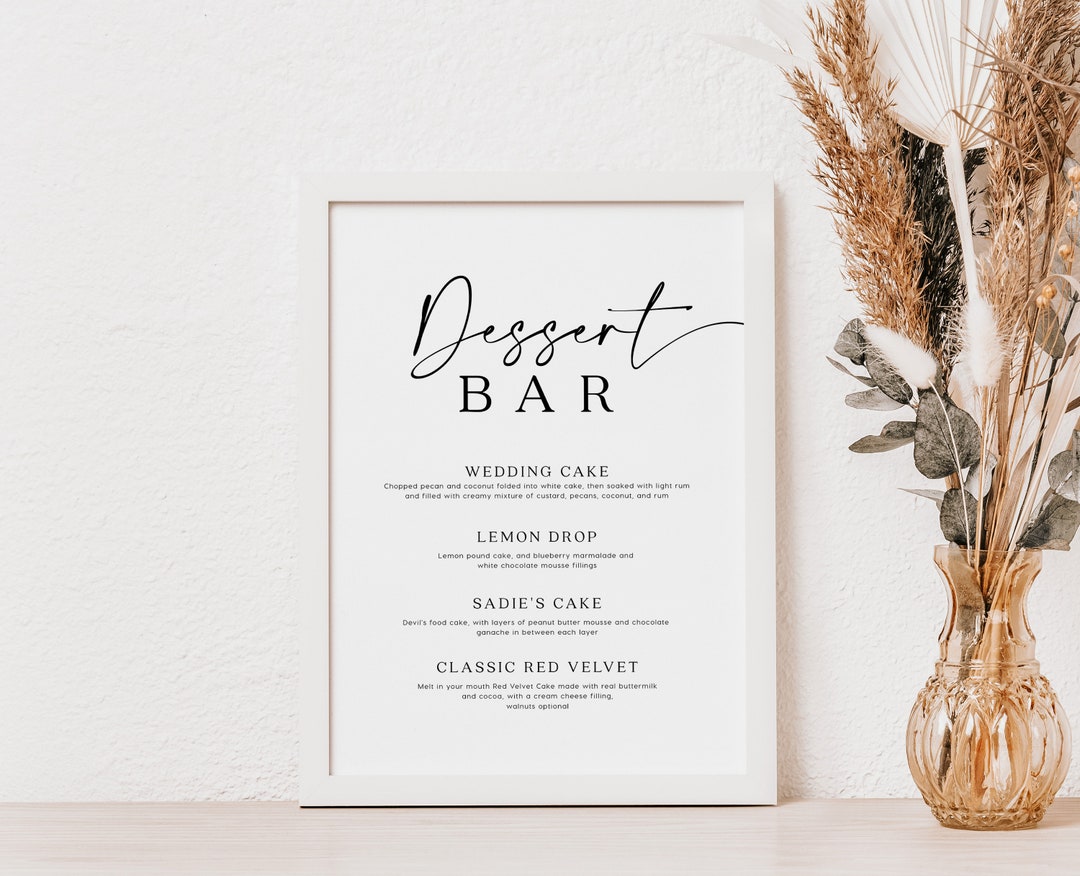 Dessert Bar Sign, Dessert Bar Menu Template, Modern and Elegant Wedding ...