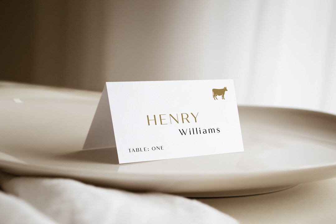 Gold Place Cards, Place Card Template With Meal Icons, Gold Name Cards ...