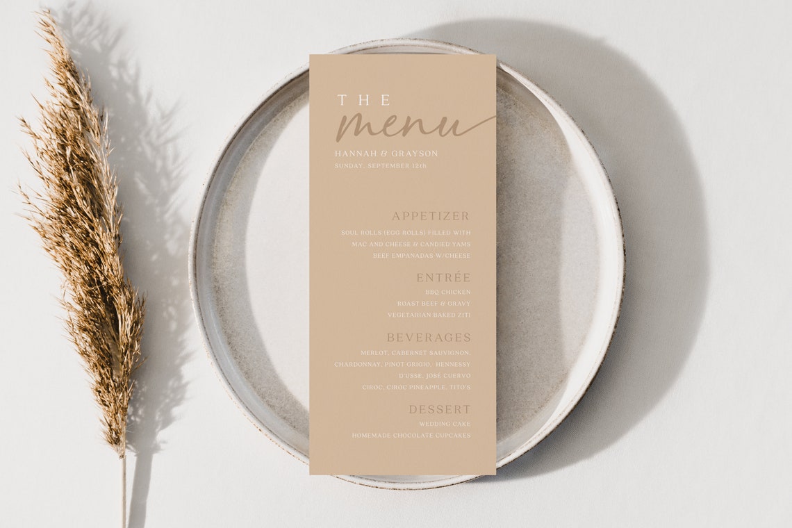 Beige Menu Cards Wedding Menu Template Creamy Menu Cards | Etsy