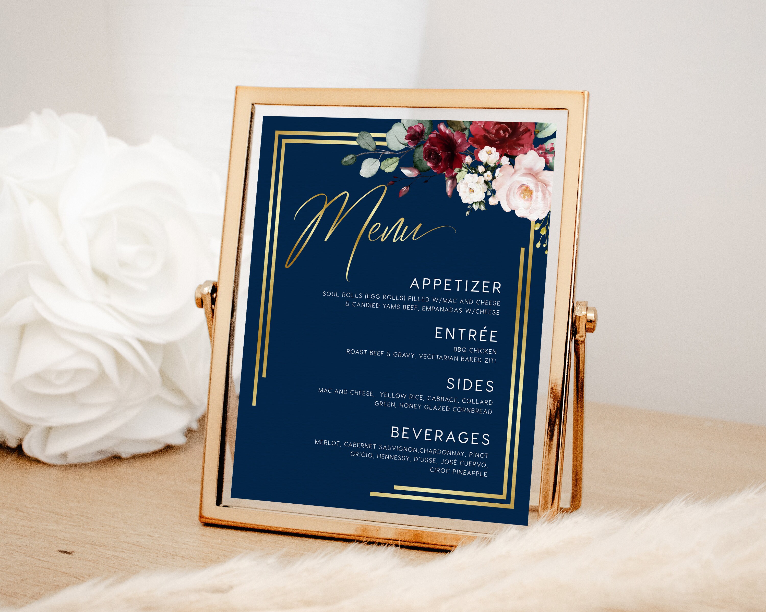 Navy Gold Menu Navy Menu Sign Table Menu Sign Wedding Menu | Etsy