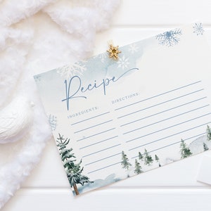 Recipe Card Template Winter Recipe Card Winter Wonderland - Etsy