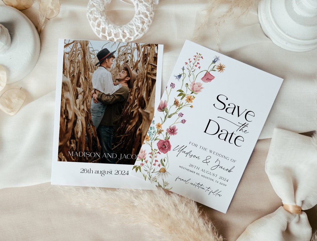Floral Save the Date Cards, Wildflower Save the Date, Boho Floral Wedding Save the Date #viona ...