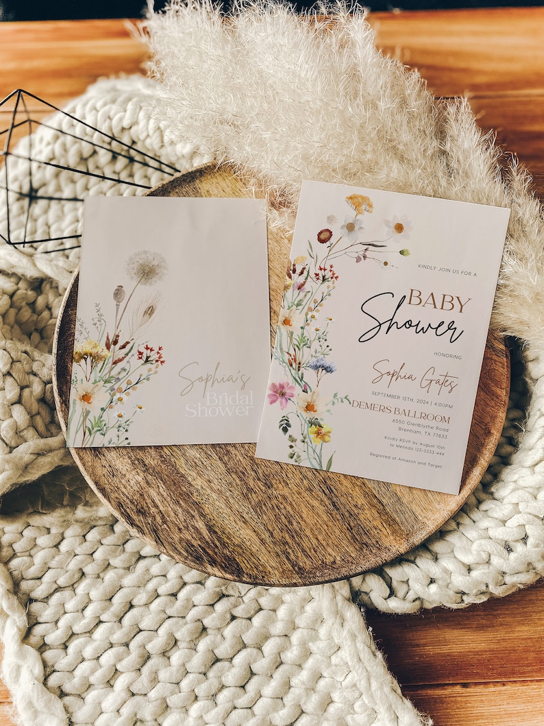 Boho Wildflower Baby Shower Invitation Boho Baby Shower - Etsy