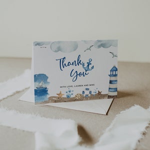 Nautical Thank You Cards, Thank You Card Template, Nautical Baby Shower ...