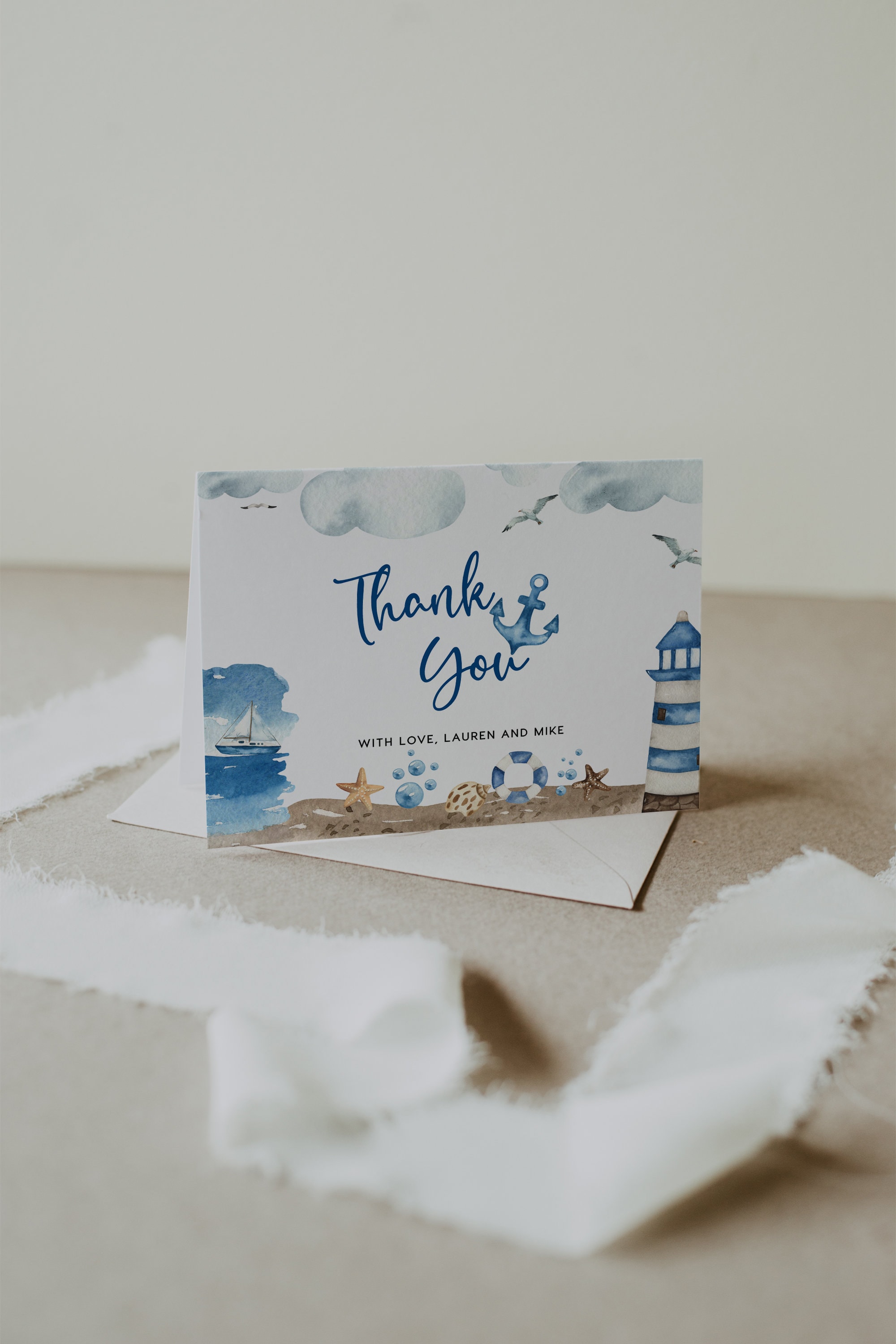 Nautical Thank You Cards Thank You Card Template Nautical - Etsy