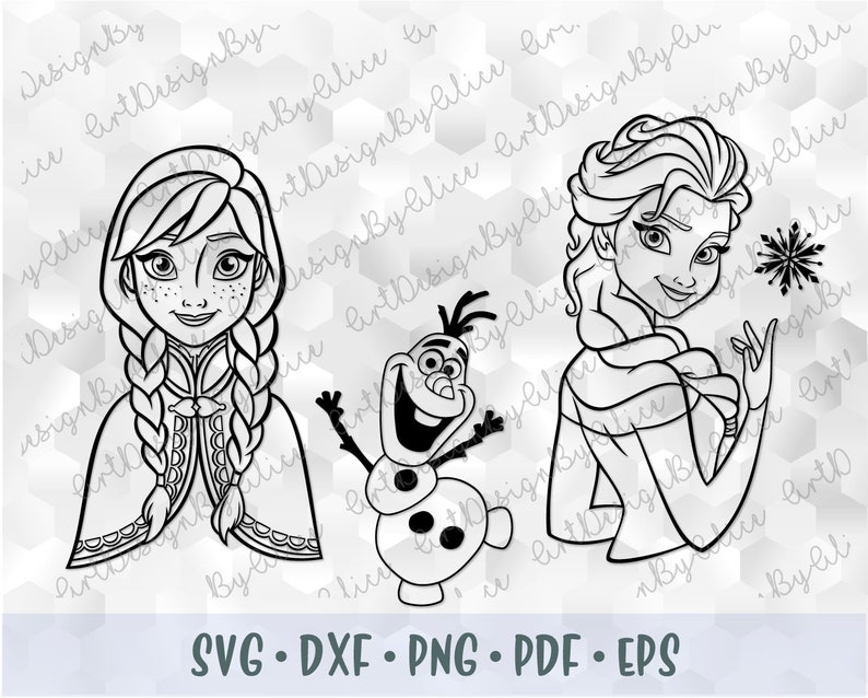 Svg Png Sisters Anna Elsa Olaf Frozen Disney Princess Outline Etsy