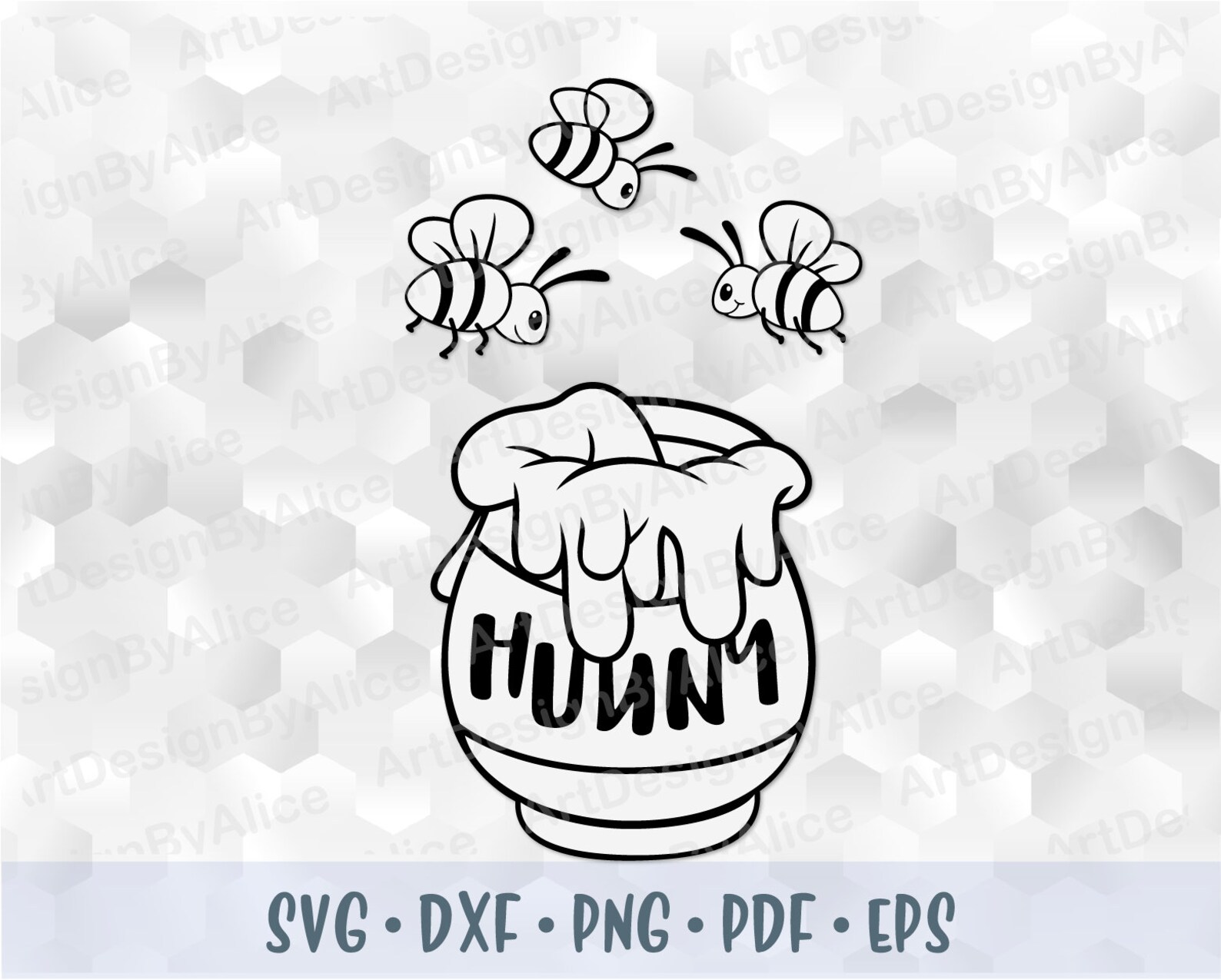 Honey Pot Hunny Pot Bee SVG PNG Outline Vector Cut file Cricut | Etsy