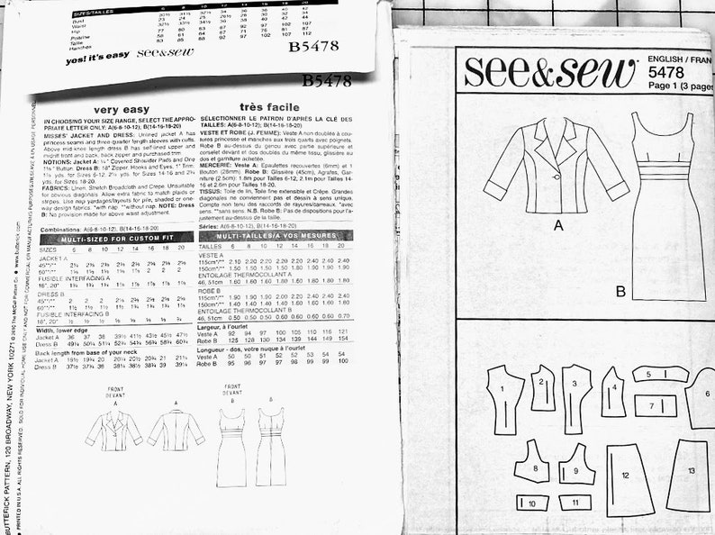 See N Sew Very Easy Dress and Jacket Sewing Patterns - Butterick 3880 ...