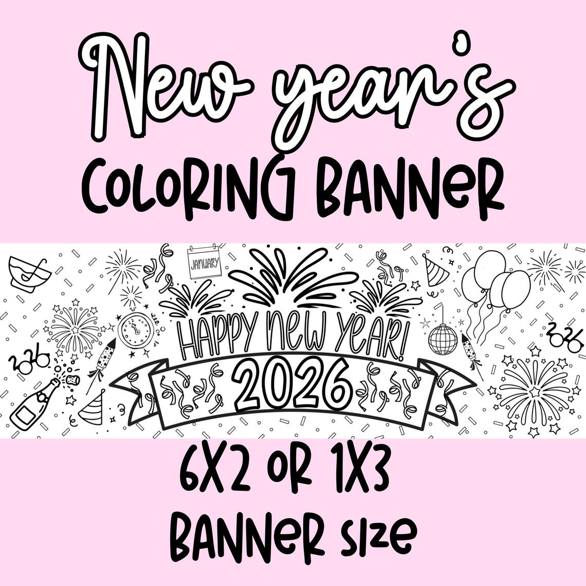 New Year's Coloring Banner 6x2 or 1x3 Foot - Etsy