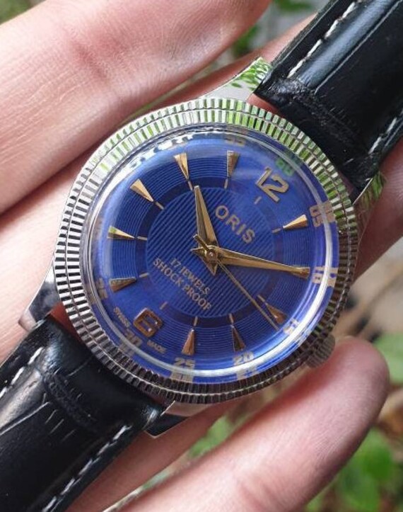 Vintage Oris Blue Dial Hand Winding Wrist watch Men'S… - Gem