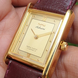 HMT Ashwini Tank Golden Dial Gold Plated Hand Winding 17 Jewels Mens ...