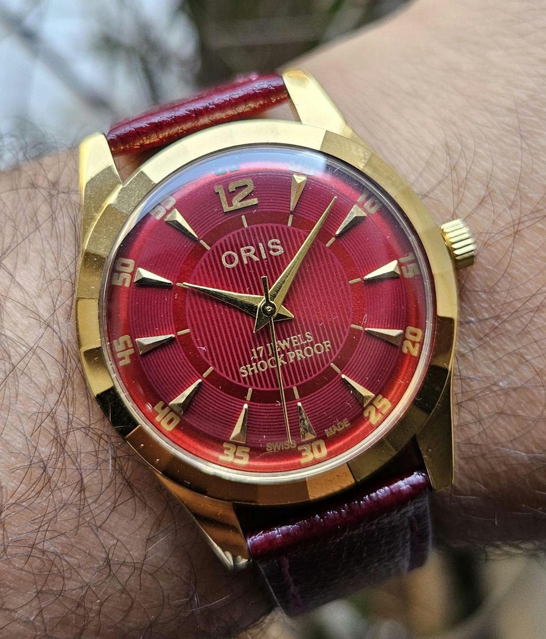 Vintage Oris Red Dial Hand Winding Swiss Watch - Etsy