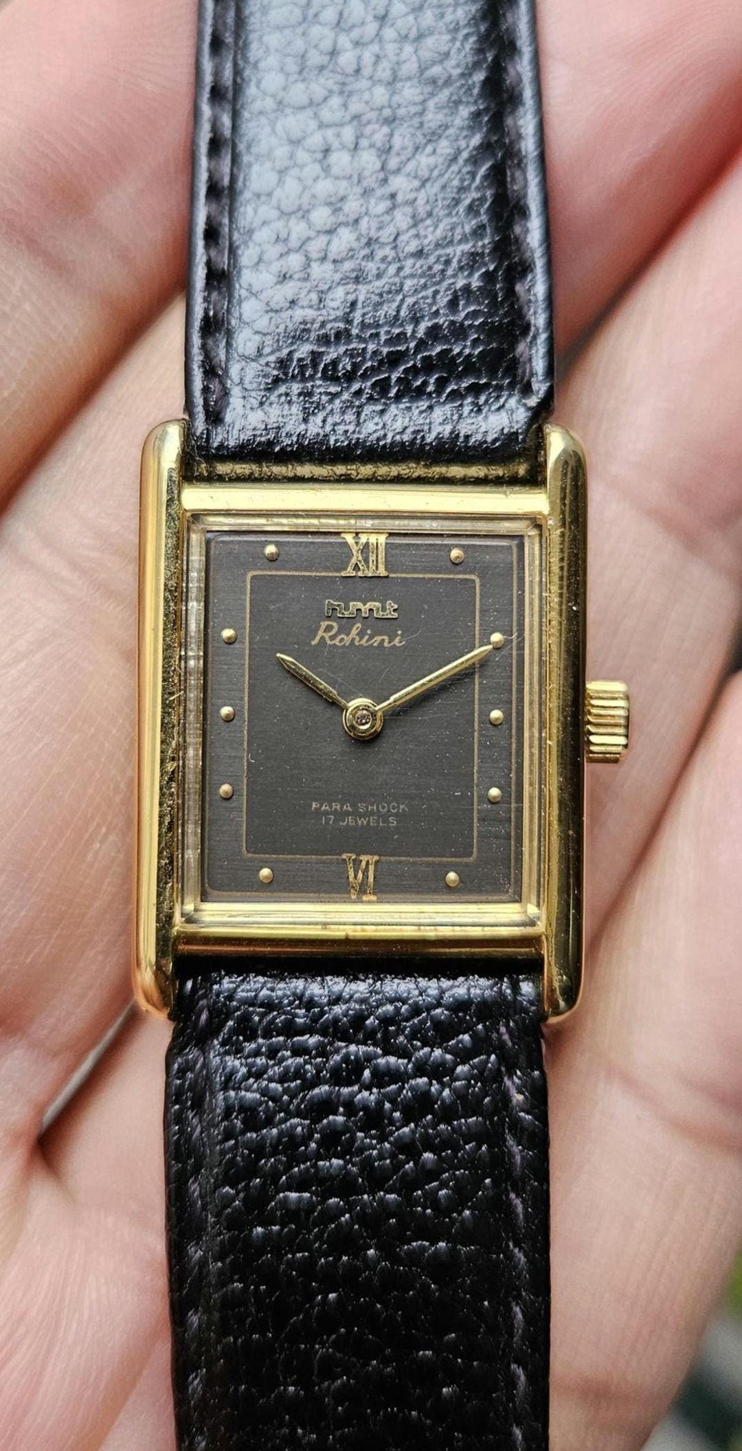 Rare HMT Rohini Tank Watch: Black Grey Dial, 17 Jewels, Hand Winding - Etsy