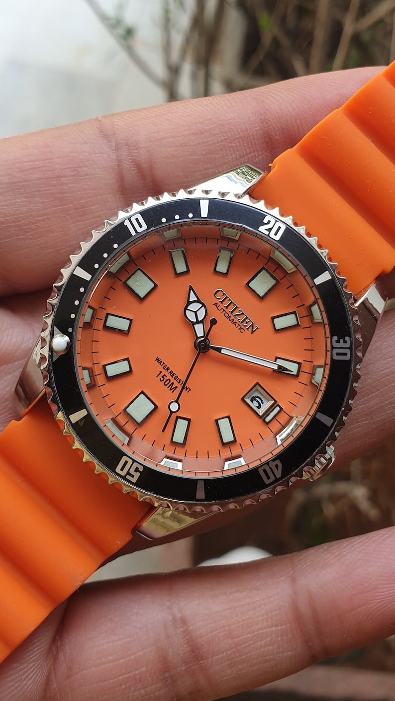 Citizen Automatic Orange Mod Ref 8200 Rotating Bezel Men's - Etsy