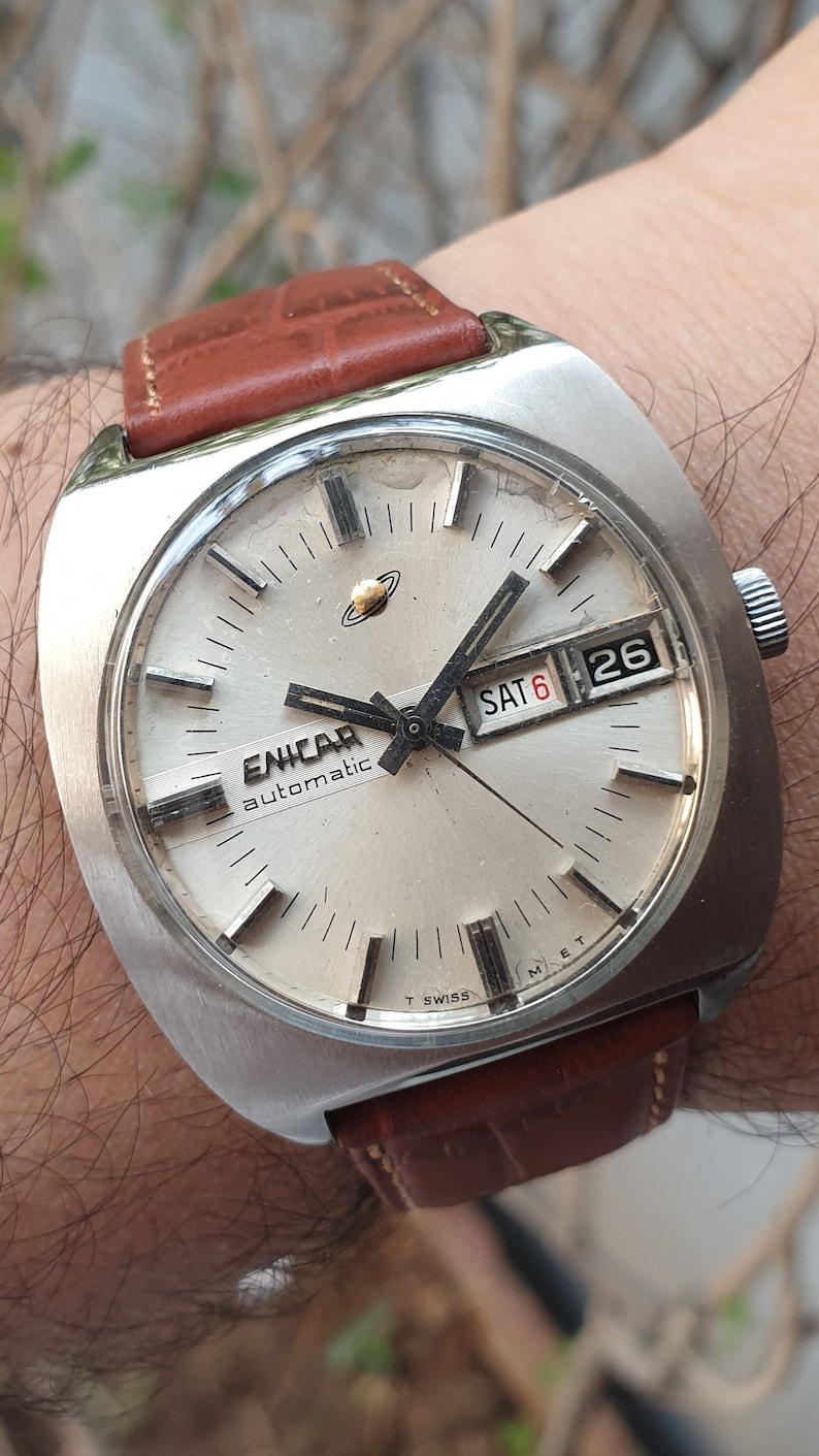 Vintage Enicar Automatic Silver Dial 17 Jewels Swiss Made Wrist Watch ...