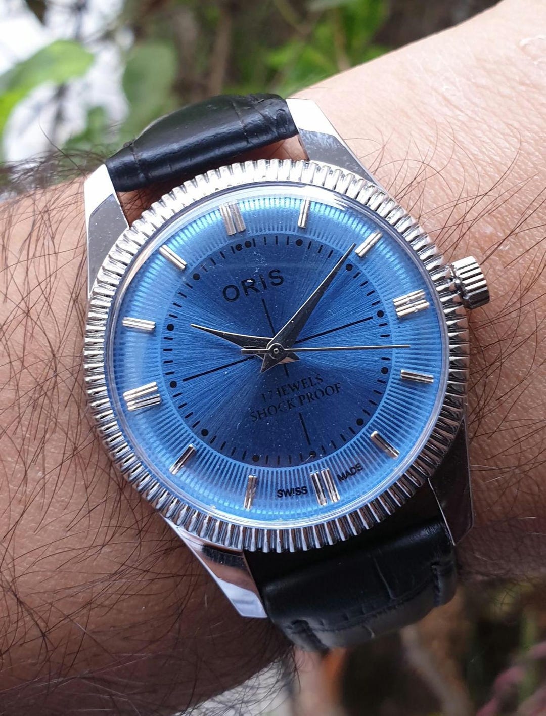 Rare Vintage Oris Blue Dial Hand Winding Wrist Watch Men's Gents FHF ...