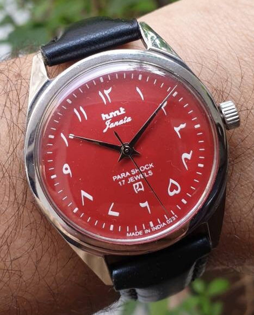 Vintage Hmt Janata Red Arabic Numerals Manual Winding 17 Jewels Wrist ...