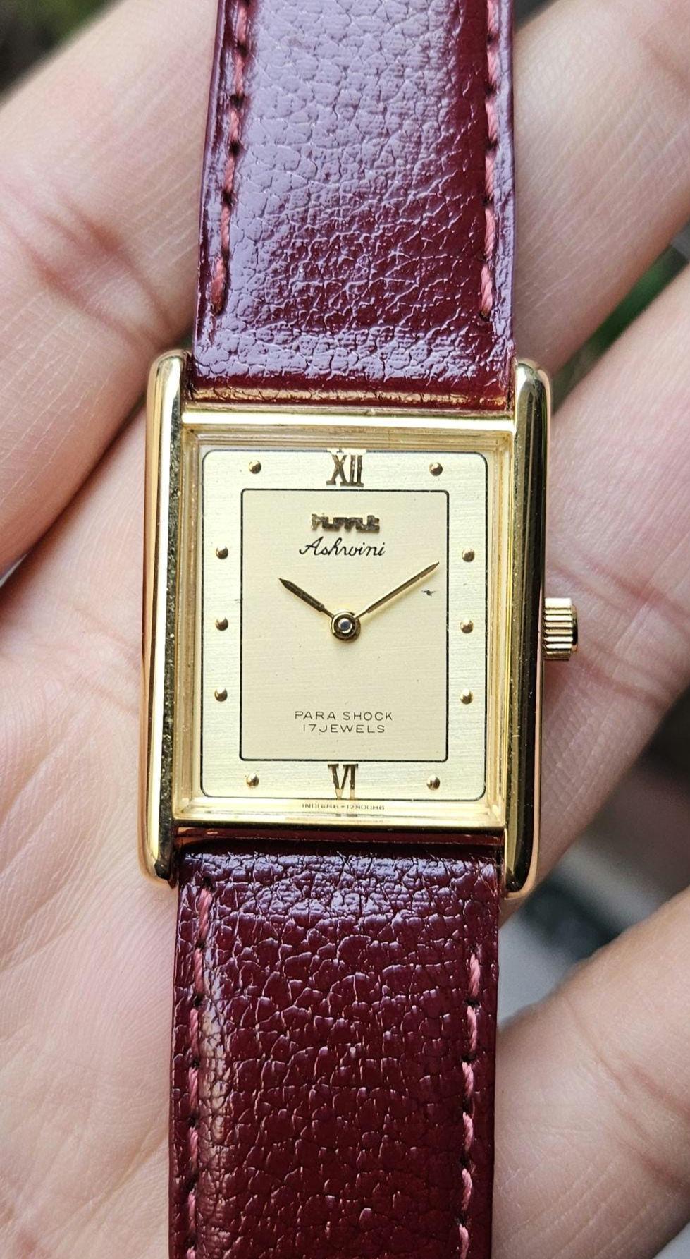 HMT Ashwini Tank Golden Dial Gold Plated Hand Winding 17 Jewels Mens ...