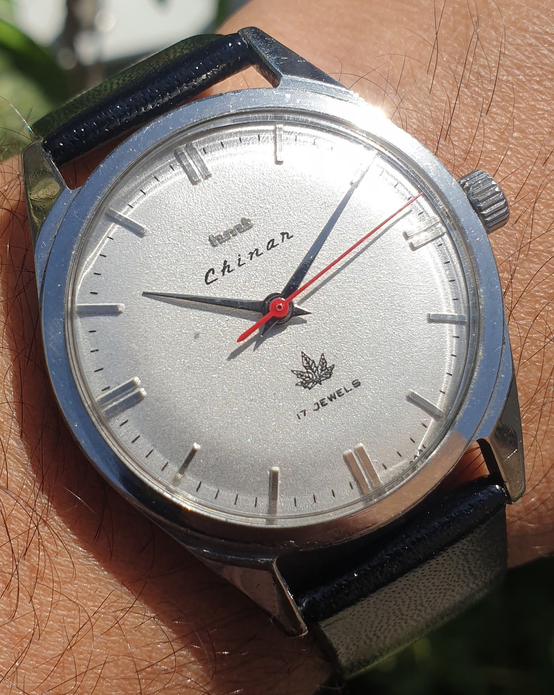 Rare Hmt Chinar Leaf Silver Dial Manual Winding 17 Jewels Wrist Watch ...